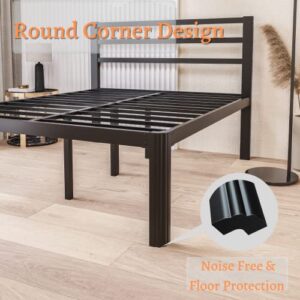 Woozuro California King Bed-Frame and Non Slip Mattress Stoppers,18 Inch Metal Platform Bed Frame,Non-Slip Mattress Foundation, Heavy Duty Steel Slats Support,No Box Spring Needed, Black