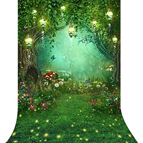 Riyidecor Spring Enchanted Forest Backdrop Polyester Fabric Fairy Garden Tale Wonderland Butterfly Woodland Wedding 5Wx7H Feet Photography Background Baby Shower Birthday Party Photo Studio Shoot