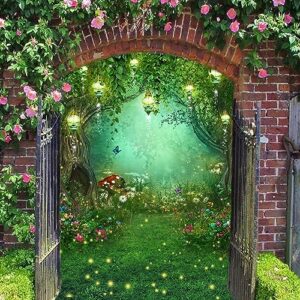 Riyidecor Spring Enchanted Forest Backdrop Polyester Fabric Fairy Garden Tale Wonderland Butterfly Woodland Wedding 5Wx7H Feet Photography Background Baby Shower Birthday Party Photo Studio Shoot