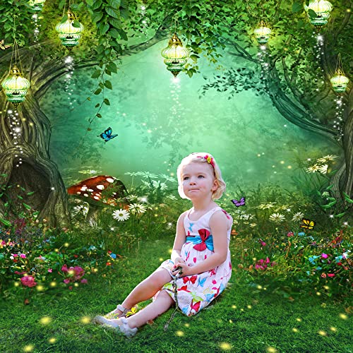 Riyidecor Spring Enchanted Forest Backdrop Polyester Fabric Fairy Garden Tale Wonderland Butterfly Woodland Wedding 5Wx7H Feet Photography Background Baby Shower Birthday Party Photo Studio Shoot