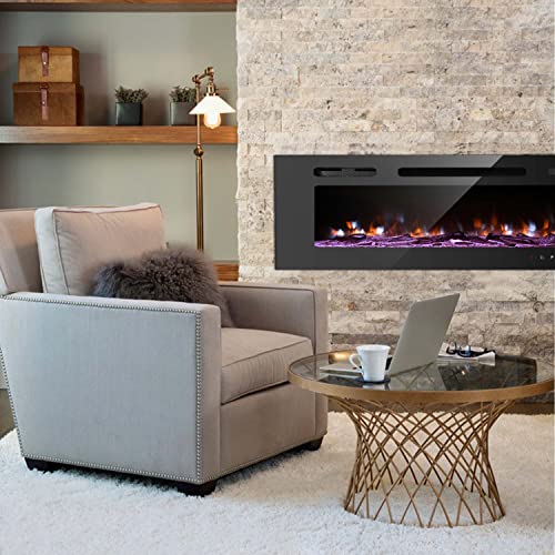 70 Inch Electric Fireplace Inserts, Wall Mounted Fireplace, Led Fireplace with Logs, Recessed Electric Fireplace with Remote Control, Linear Fireplace, 9 Multi Color Flames, 750/1500W