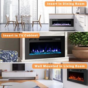 70 Inch Electric Fireplace Inserts, Wall Mounted Fireplace, Led Fireplace with Logs, Recessed Electric Fireplace with Remote Control, Linear Fireplace, 9 Multi Color Flames, 750/1500W