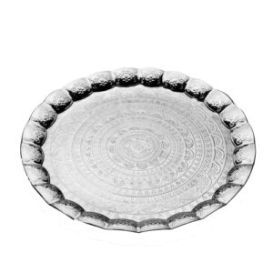 Serving Tray, Coffee Tea Serving Metal Wavy Round Tray 14''(Inches) | Mr Zoni (Silver)