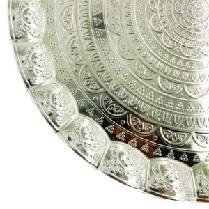 Serving Tray, Coffee Tea Serving Metal Wavy Round Tray 14''(Inches) | Mr Zoni (Silver)