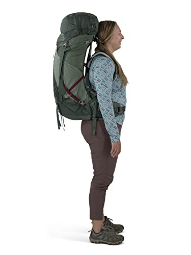 Osprey Aura AG LT 50L Women's Backpacking Backpack, Koseret/Darjeeling Spring Green, WXS/S