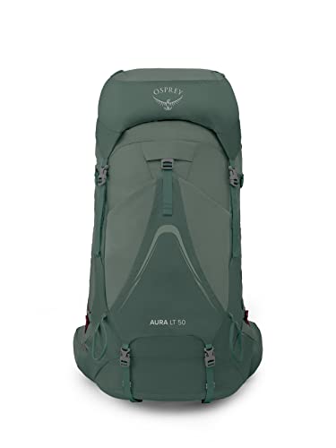 Osprey Aura AG LT 50L Women's Backpacking Backpack, Koseret/Darjeeling Spring Green, WXS/S