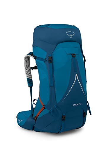 Osprey Atmos AG LT 50L Men's Backpacking Backpack, Night Shift/Scoria Blue, S/M