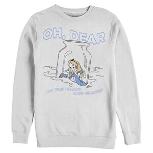 disney men's alice in wonderland dear tears pullover crew fleece, white, medium