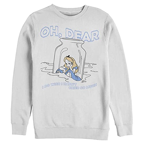 Disney Men's Alice in Wonderland Dear Tears Pullover Crew Fleece, White, Medium