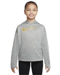 nike therma-fit big kids' (girls') pullover hoodie black heather (as1, alpha, m, regular, standard, black heather, medium)