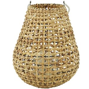 the novogratz metal handmade decorative candle lantern with glass holder and handle, 13" x 13" x 16", brown