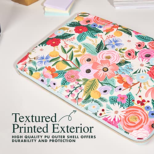 Rifle Paper Co. Laptop Sleeve 14” - Laptop Carrying Case with Padded Exterior, Satin Interior, Metallic Zipper - Floral Laptop Bag For MacBook Pro/Air M2 13 inch, HP, Asus, Dell - Garden Party Blush