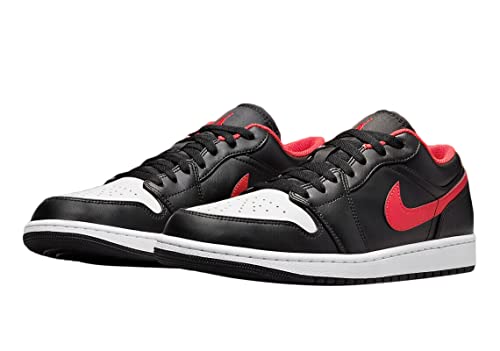 Jordan Men's Air Jordan 1 Low Sneaker, Black/Fire Red-white, 10