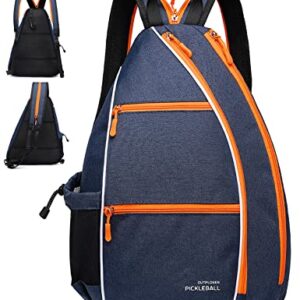 OUTPLORER Pickleball Bag for Men Women Pickleball Backpack Reversible Crossbody Sling Bag Sports Pickleball Sling Bag Adjustable Pickleball Backpack with Fence Hook (Neon Orange A, Middle)