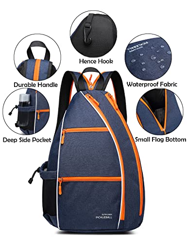 OUTPLORER Pickleball Bag for Men Women Pickleball Backpack Reversible Crossbody Sling Bag Sports Pickleball Sling Bag Adjustable Pickleball Backpack with Fence Hook (Neon Orange A, Middle)