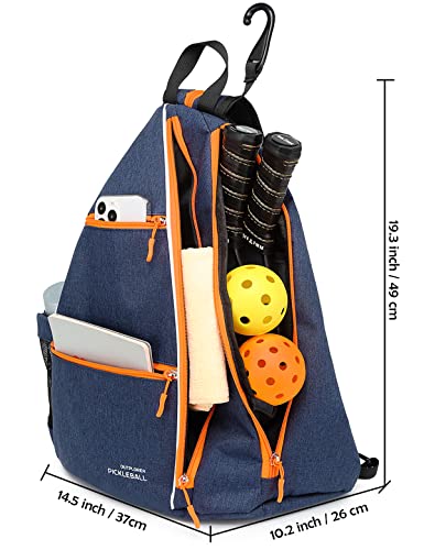 OUTPLORER Pickleball Bag for Men Women Pickleball Backpack Reversible Crossbody Sling Bag Sports Pickleball Sling Bag Adjustable Pickleball Backpack with Fence Hook (Neon Orange A, Middle)