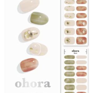 ohora Semi Cured Gel Nail Strips (N Afternoon Garden) - Works with Any Nail Lamps, Salon-Quality, Long Lasting, Easy to Apply & Remove - Includes 2 Prep Pads, Nail File & Wooden Stick