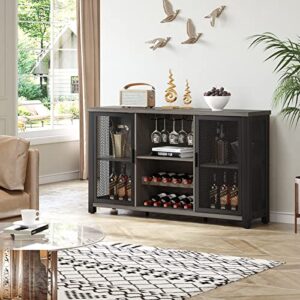 YITAHOME Home Bar Cabinet for Liquor and Glasses, Coffee Bar Cabinet w/Wine Racks, Mesh Door, Glass Holders, Industrial Storage Buffet Cabinet for Kitchen, Dining Room, Living Room, Dark Gray