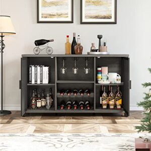 YITAHOME Home Bar Cabinet for Liquor and Glasses, Coffee Bar Cabinet w/Wine Racks, Mesh Door, Glass Holders, Industrial Storage Buffet Cabinet for Kitchen, Dining Room, Living Room, Dark Gray