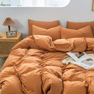 PATSAY 100% Cotton Linen-Like Textured Duvet Cover Set, 3 Piece Luxury Pumpkin Orange Bedding Set Queen Size, Soft and Breathable, with Zipper Closure and Corner Ties (1 Duvet Cover+2 Pillowcases)