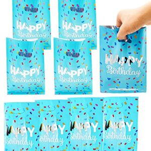 HSPAIDYP 30 Pcs Happy Birthday Party Gift Bags,Happy Birthday Candy Favor Bags,Plastic Gift Candy Gift Bags,Blue Goodies Gift Bags for Kids Baby Showers Birthday Party Decorations (Blue Gift Bags)