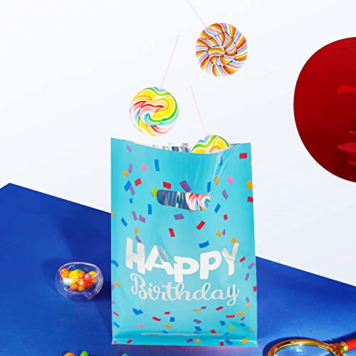 HSPAIDYP 30 Pcs Happy Birthday Party Gift Bags,Happy Birthday Candy Favor Bags,Plastic Gift Candy Gift Bags,Blue Goodies Gift Bags for Kids Baby Showers Birthday Party Decorations (Blue Gift Bags)