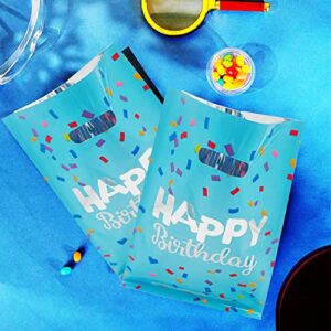 HSPAIDYP 30 Pcs Happy Birthday Party Gift Bags,Happy Birthday Candy Favor Bags,Plastic Gift Candy Gift Bags,Blue Goodies Gift Bags for Kids Baby Showers Birthday Party Decorations (Blue Gift Bags)