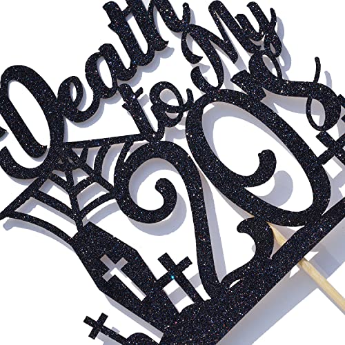 Black Glitter Death to My 20’s Cake Topper, Rip Twenties/Cheers to 30 Years/Happy 30th Birthday, Death to My Youth 30th Birthday Party Decorations