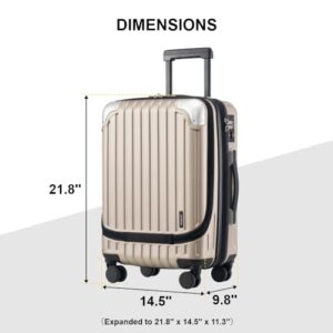 LEVEL8 Grace EXT Carry On Luggage, 20” Expandable Hardside Suitcase, ABS+PC Harshell Spinner Luggage with TSA Lock, Spinner Wheels - Champagne, 20” Carry-On