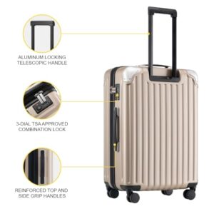 LEVEL8 Grace EXT Carry On Luggage, 20” Expandable Hardside Suitcase, ABS+PC Harshell Spinner Luggage with TSA Lock, Spinner Wheels - Champagne, 20” Carry-On