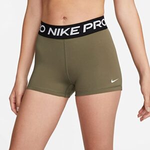 Nike Womens Pro 3" Shorts (Olive Green/White, Small)