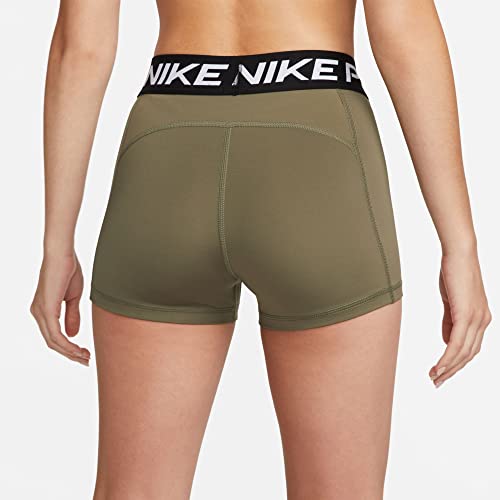 Nike Womens Pro 3" Shorts (Olive Green/White, Small)