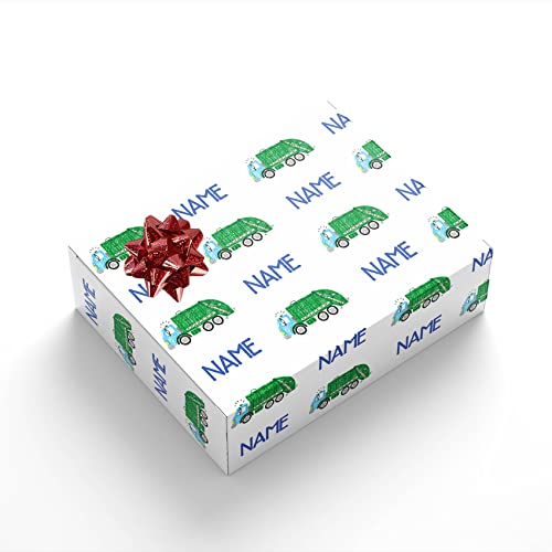 TYYMNDWP Personalized Wrapping Paper with Name Garbage Truck Wrapping Paper for Birthday Boy Christmas Valentine's Day Wedding Holiday Gift Wrap Funny Wrapping Paper Roll 58"x 23"