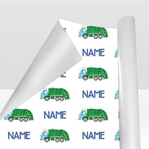 TYYMNDWP Personalized Wrapping Paper with Name Garbage Truck Wrapping Paper for Birthday Boy Christmas Valentine's Day Wedding Holiday Gift Wrap Funny Wrapping Paper Roll 58"x 23"