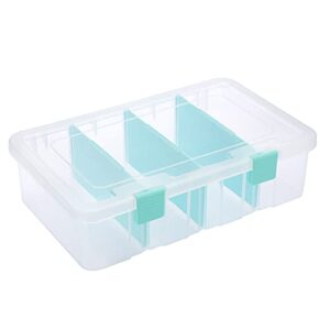 BTSKY Clear Plastic Dividing Storage Box with 4 Compartments Adjustable Storage Bin with Lid Plastic Craft Storage Container Multipurpose Sewing Box Art Supply Organizer, 13.3x8.1x3.4 Inches