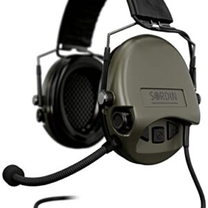 Sordin Supreme MIL CC Slim Active Ear Defenders - Leather Band & Foam Kits - Nexus Radio Downlead - Green Ear Muffs