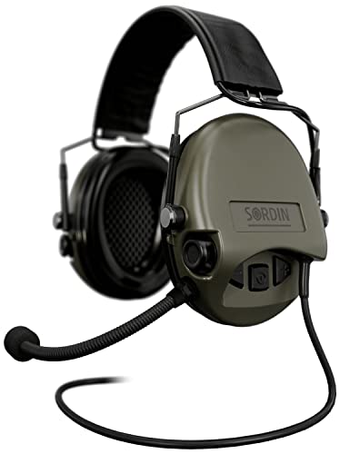 Sordin Supreme MIL CC Slim Active Ear Defenders - Leather Band & Foam Kits - Nexus Radio Downlead - Green Ear Muffs