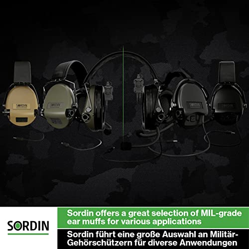 Sordin Supreme MIL CC Slim Active Ear Defenders - Leather Band & Foam Kits - Nexus Radio Downlead - Green Ear Muffs