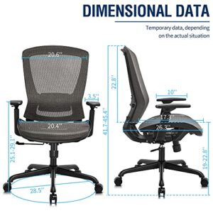 ELABEST Mesh Office Chair,Ergonomic Computer Desk Chair,Sturdy Task Chair- Adjustable Lumbar Support & Armrests,Tilt Function,Comfort Wide Seat,Swivel Home Office Chair (ELATASK, Grey)