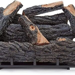 HearthSense VFL24T Dual Fuel Ventless Fireplace Logs Set with Thermostat, Use with Natural Gas or Liquid Propane, 32000 BTU, Heats up to 1100 Sq. Ft, Brown, 24 Inches