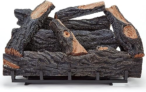 HearthSense VFL24T Dual Fuel Ventless Fireplace Logs Set with Thermostat, Use with Natural Gas or Liquid Propane, 32000 BTU, Heats up to 1100 Sq. Ft, Brown, 24 Inches