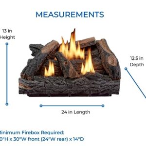 HearthSense VFL24T Dual Fuel Ventless Fireplace Logs Set with Thermostat, Use with Natural Gas or Liquid Propane, 32000 BTU, Heats up to 1100 Sq. Ft, Brown, 24 Inches