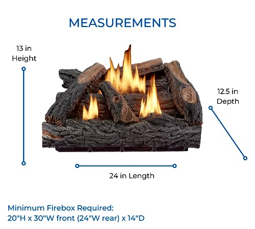 HearthSense VFL24T Dual Fuel Ventless Fireplace Logs Set with Thermostat, Use with Natural Gas or Liquid Propane, 32000 BTU, Heats up to 1100 Sq. Ft, Brown, 24 Inches