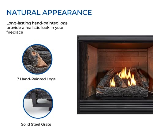 HearthSense VFL24T Dual Fuel Ventless Fireplace Logs Set with Thermostat, Use with Natural Gas or Liquid Propane, 32000 BTU, Heats up to 1100 Sq. Ft, Brown, 24 Inches