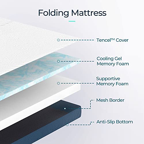 LINSY LIVING Folding Mattress, 4 Inch Trifold Mattress with Washable Tencel Cover, Single Memory Foam Mattess, Foldable, Portable, Easy Storage Sofa Bed, Single Size, 74" * 25"