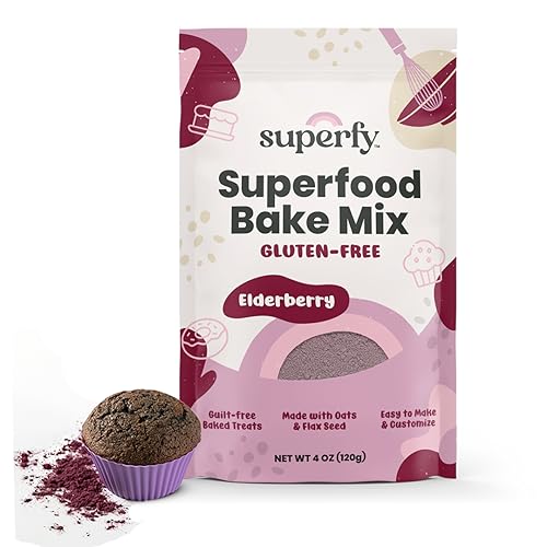 Superfy Superfood Powder Elderberry Gluten Free Cake Mix – Energy Boost, Support Digestive Health, Vegan Cake Flour for Baking Gluten Free Cupcakes, Plant-based Muffin Mix (6 Muffins)