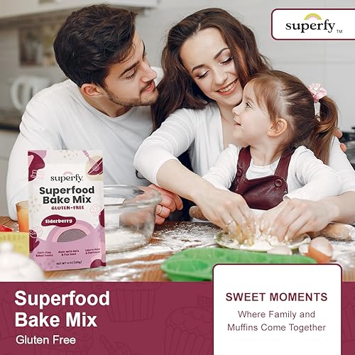 Superfy Superfood Powder Elderberry Gluten Free Cake Mix – Energy Boost, Support Digestive Health, Vegan Cake Flour for Baking Gluten Free Cupcakes, Plant-based Muffin Mix (6 Muffins)