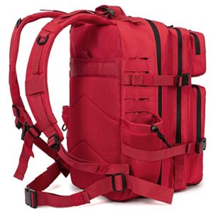 QT&QY Red Military Tactical Backpacks For women CCW Army Laser cut Molle Daypack 45L Large 3 Day Bug Out Bag Gym Rucksack With Bottle Holder medical Rucksack