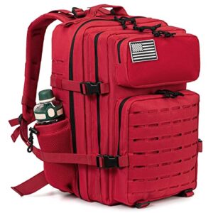 QT&QY Red Military Tactical Backpacks For women CCW Army Laser cut Molle Daypack 45L Large 3 Day Bug Out Bag Gym Rucksack With Bottle Holder medical Rucksack