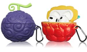 [2pack] fruit cover for airpods 3 case cute 2021 released,3d cartoon silicone protective accessories set kit for devil fruit for airpods 3rd generation case for boy girl(purple&red yellow devil fruit)